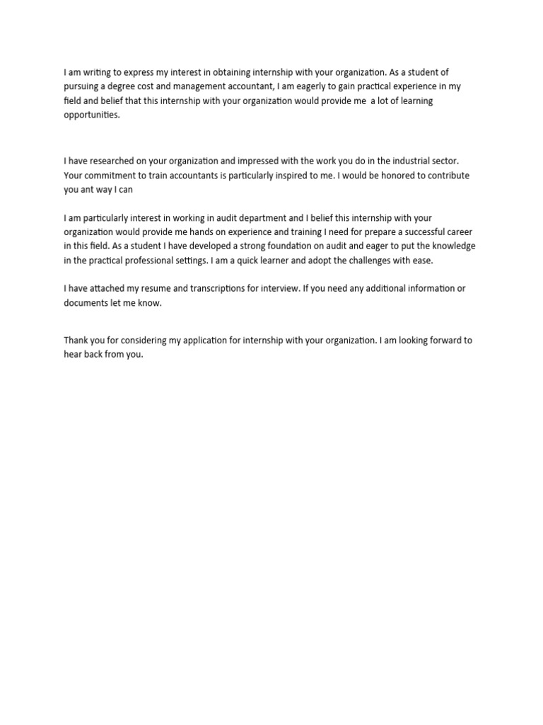 I Am Writing To Express My Interest in Obtaining Internship With Your ...