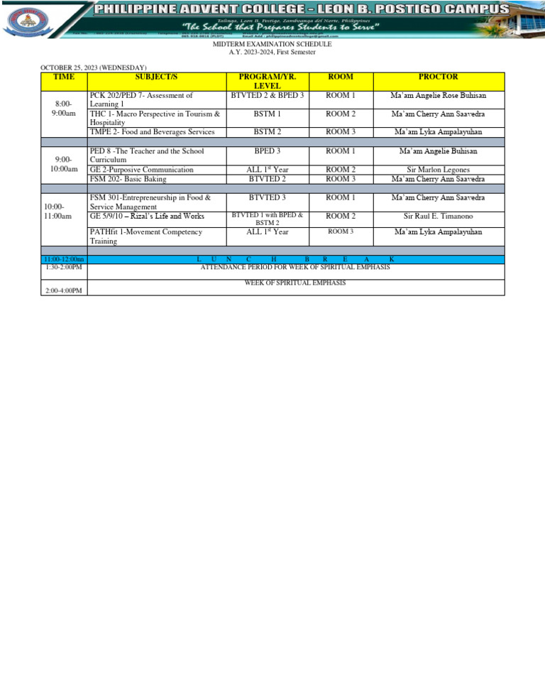 Midterm Exam Schedule | PDF