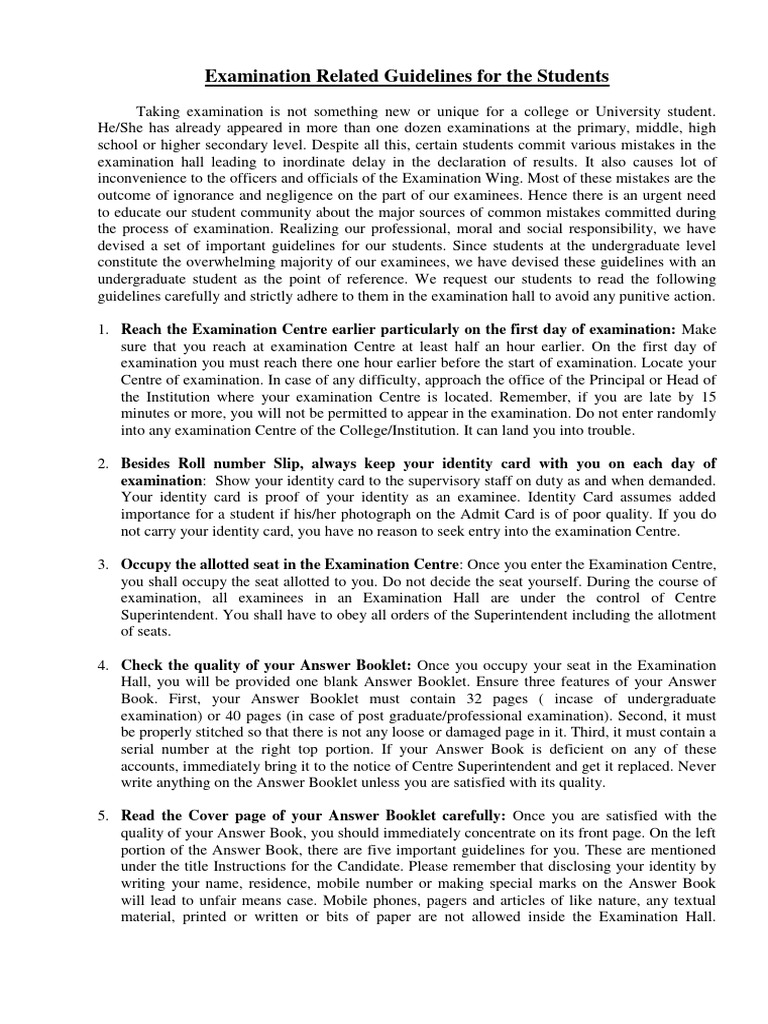 Examination Related Guidelines For The Students | PDF