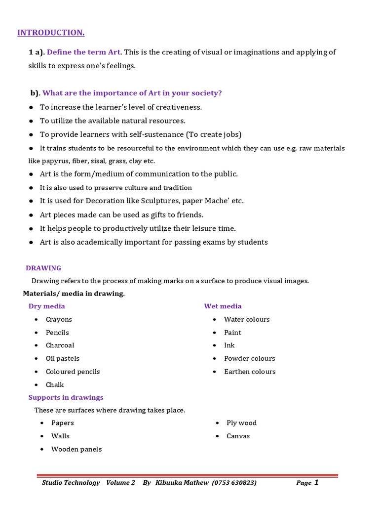 Studio - Fine Art - Notes 2021 | PDF