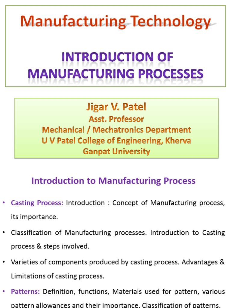 Introduction of Manufacturing Processes | PDF | Casting | Applied And ...