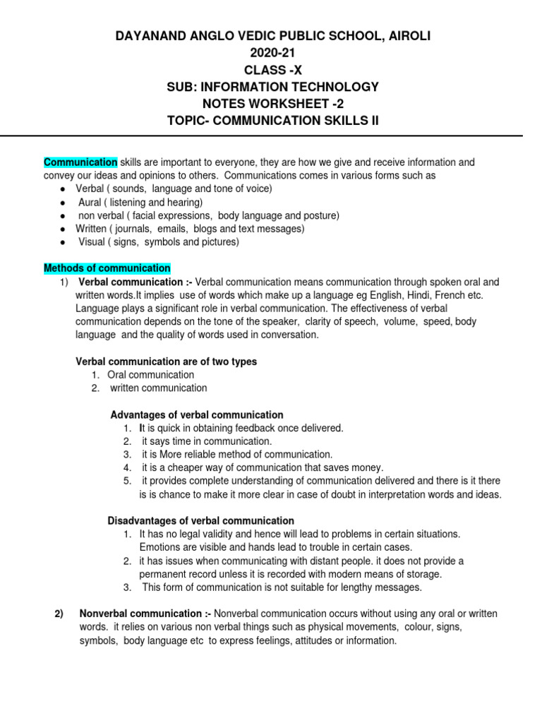 Notes - Communication Class - X | PDF