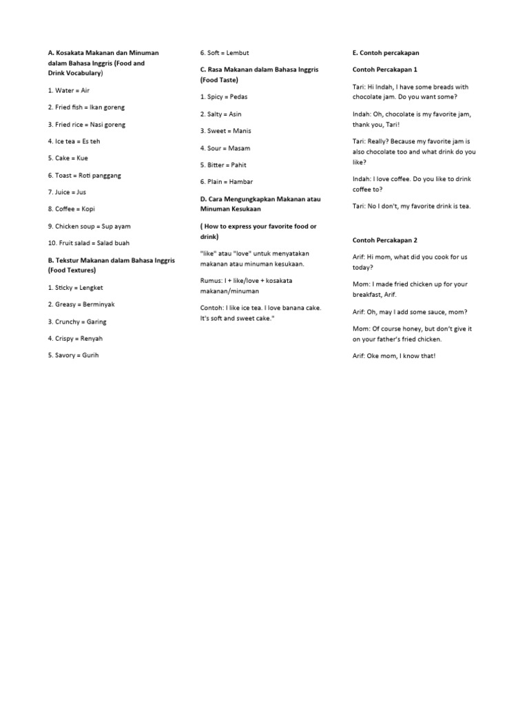My Favorite Food 1 SMP | PDF | Taste | Drink