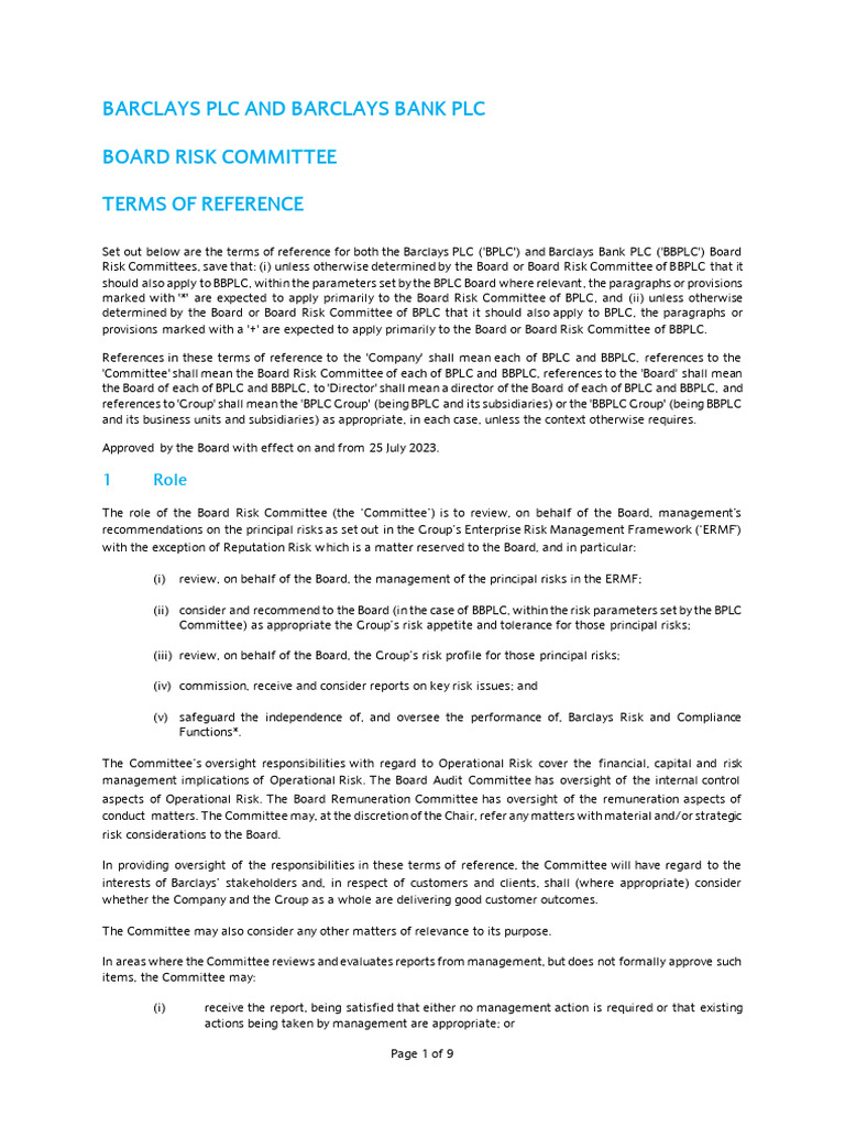 v9 - BPLC and BBPLC Combined BRC Tors | PDF | Stress Test (Financial ...