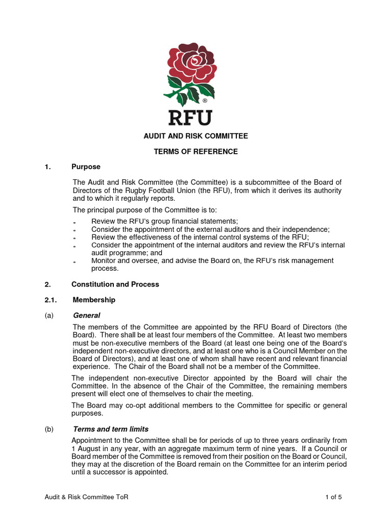 Audit & Risk Committee ToR | PDF | Internal Audit | Audit