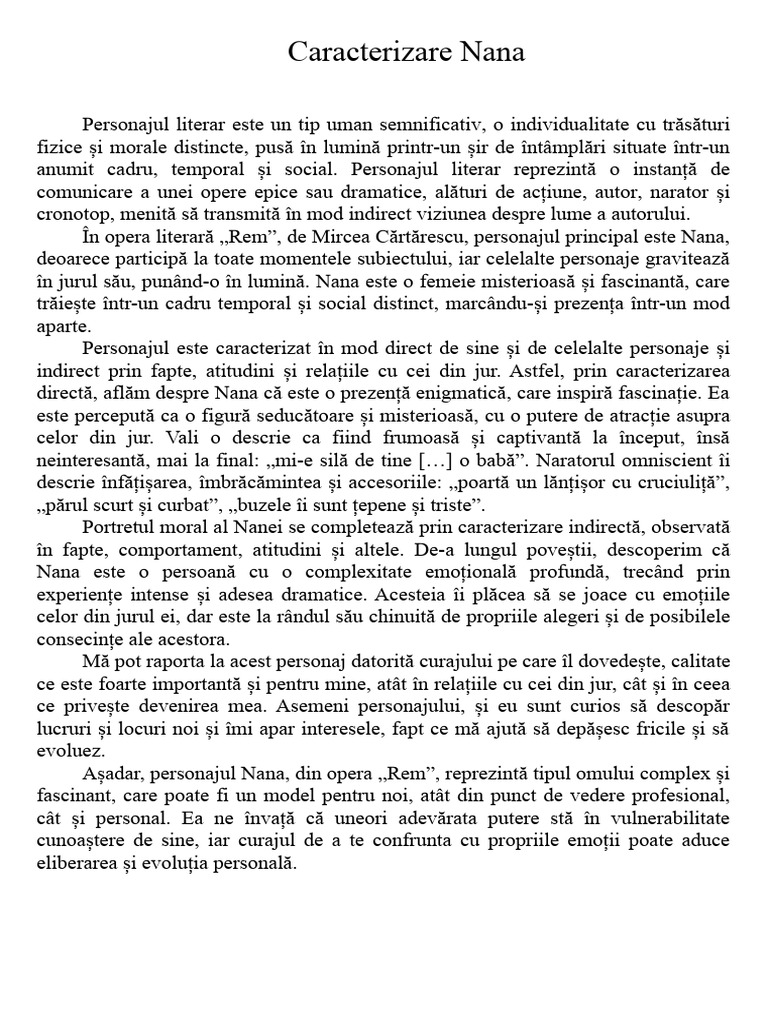 Caracterizare Nana | PDF
