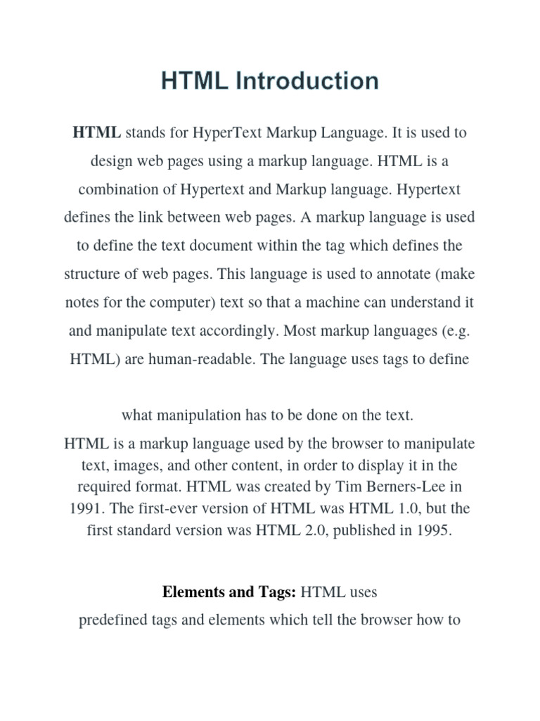 HTML Introduction | PDF | Html | Html Element