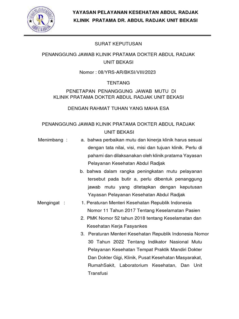 SK Penanggung Jawab Mutu | PDF