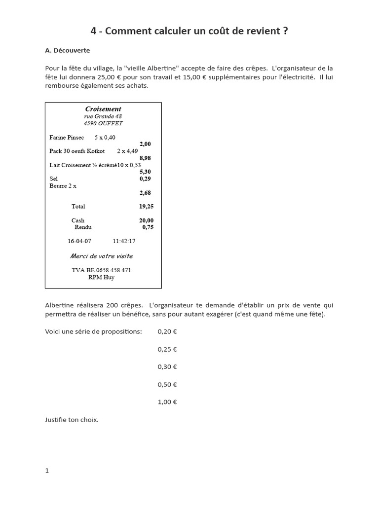 Comment Calculer Un Coût de Revient - Élève | PDF