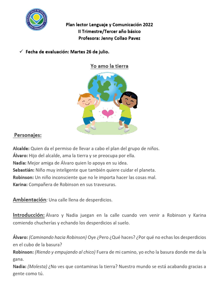 Texto - Yo Amo La Tierra - Plan Lector - Tercero Básico - A y B | PDF