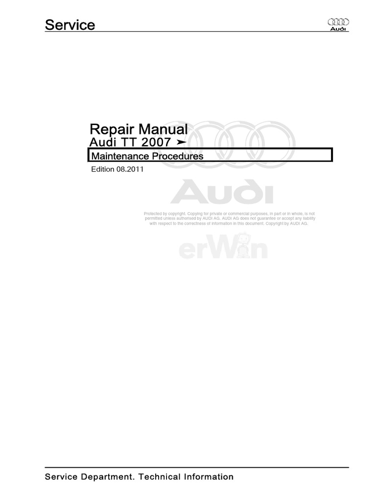 Maintenance Procedures TT RS 8J Folder | Download Free PDF | Manual ...