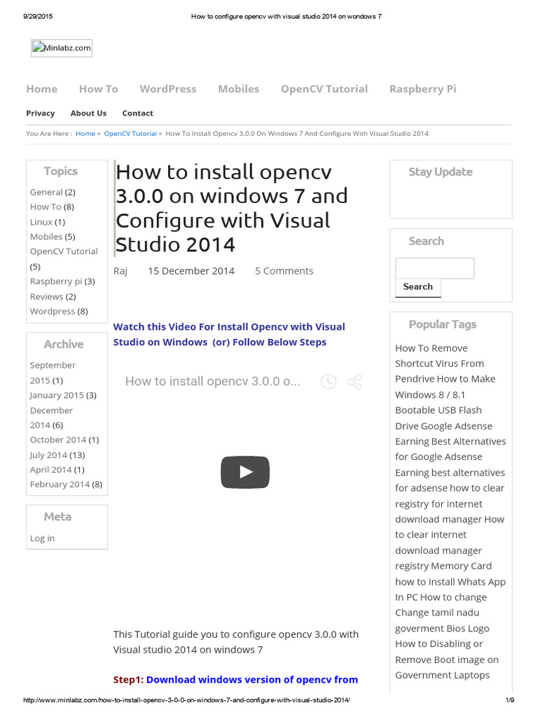 How To Configure Opencv With Visual Studio 2014 On Wondows 7 | PDF | Microsoft Windows | Usb ...