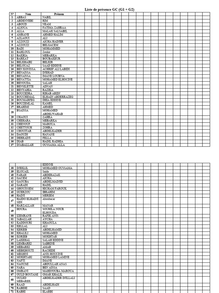 Liste de Présence GC+TP | PDF