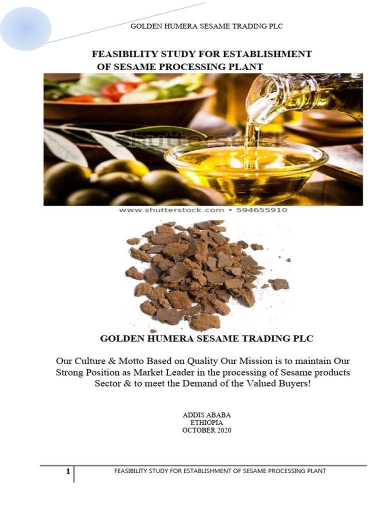 Feasibility Study For Establishment of Sesame Processing Plant | PDF | Vegetable Oil | Fat
