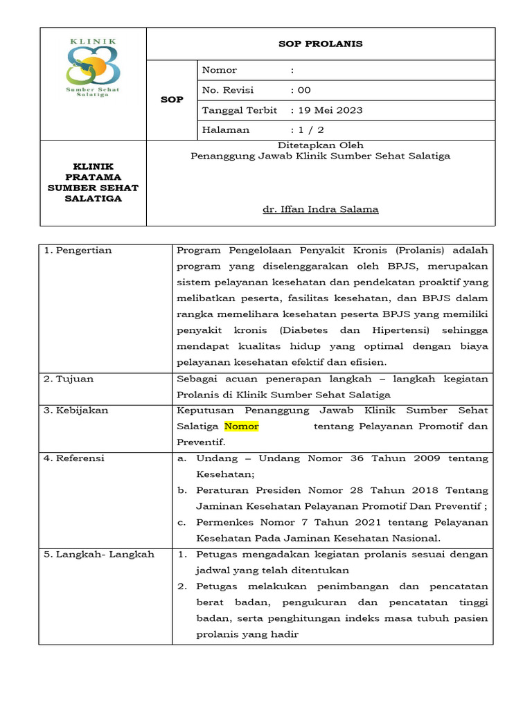 Sop Prolanis | PDF