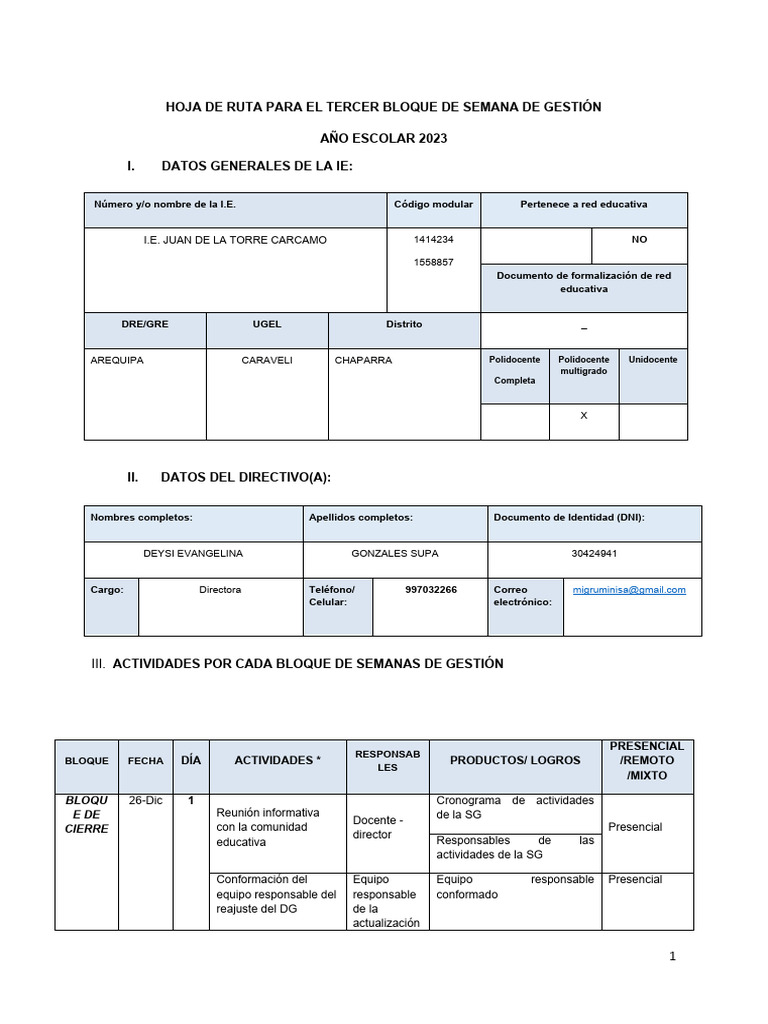 Hoja de Ruta para El Tercer Bloque de Semana de Gestión | PDF | Evaluación
