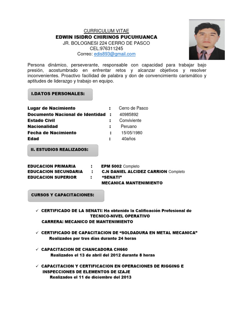 Curriculum Edwin Isidro Chirinos Pucuhuanca | PDF | Tecnología