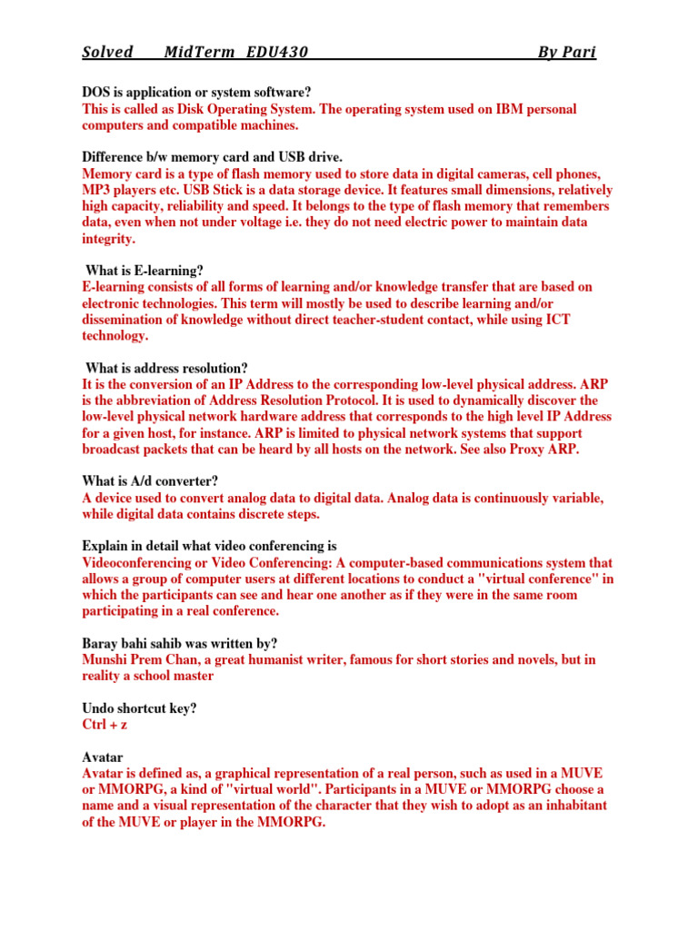 Edu430 Midterm Subjective and Objective Past Paper Download | PDF | World Wide Web | Internet & Web