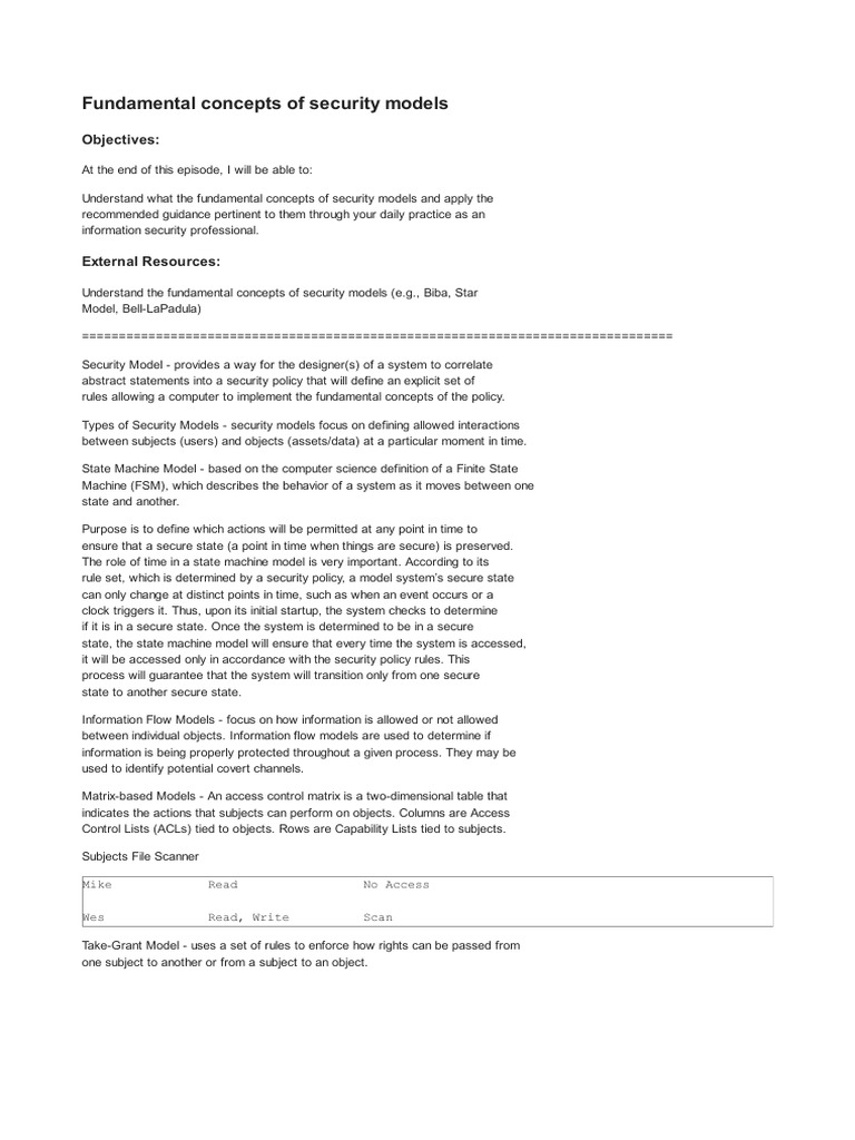 Isc2 Cissp 3 2 1 Fundamental Concepts of Security Models | PDF