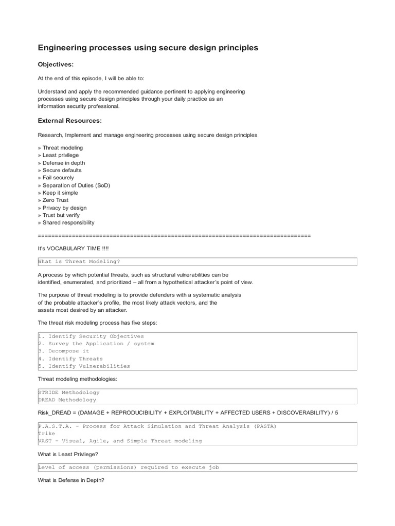 Isc2 Cissp 3 1 1 Engineering Processes Using Secure Design Principles | PDF