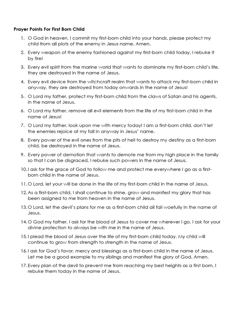 Prayer Points For First Born Child | PDF