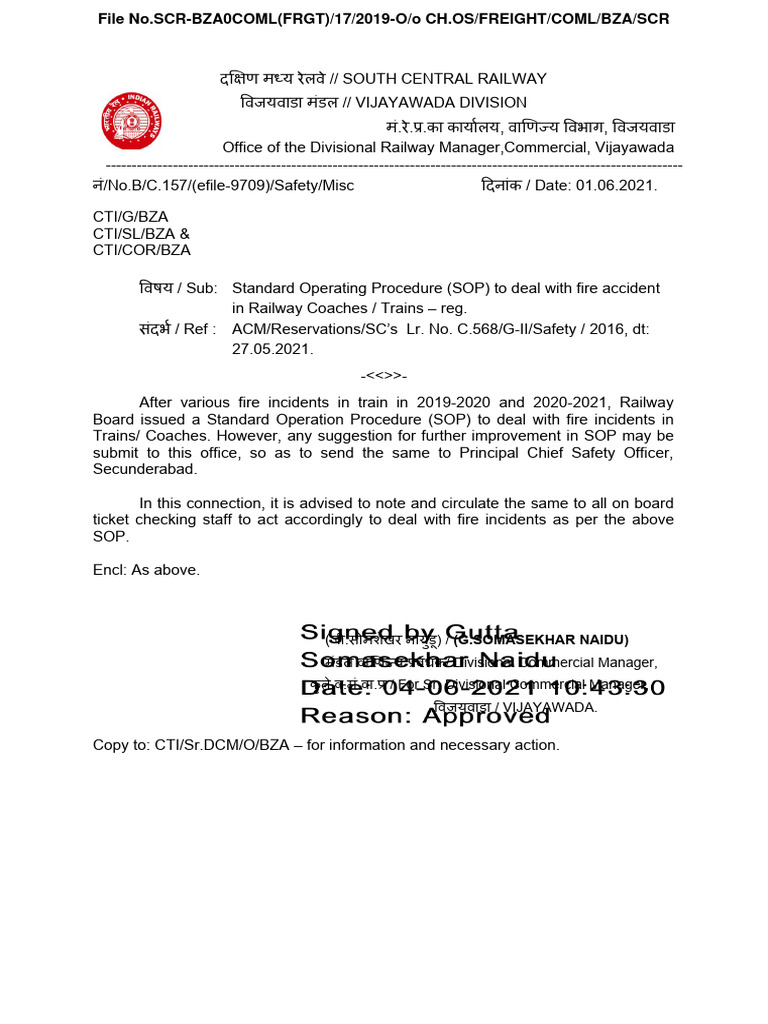 SOP for Fire Incidents in Trains | PDF | Fires | Safety