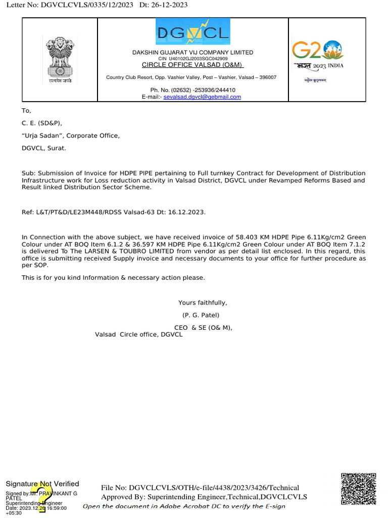 Approval Submission of Invoice For HDPE PIPE Draft Letter | PDF