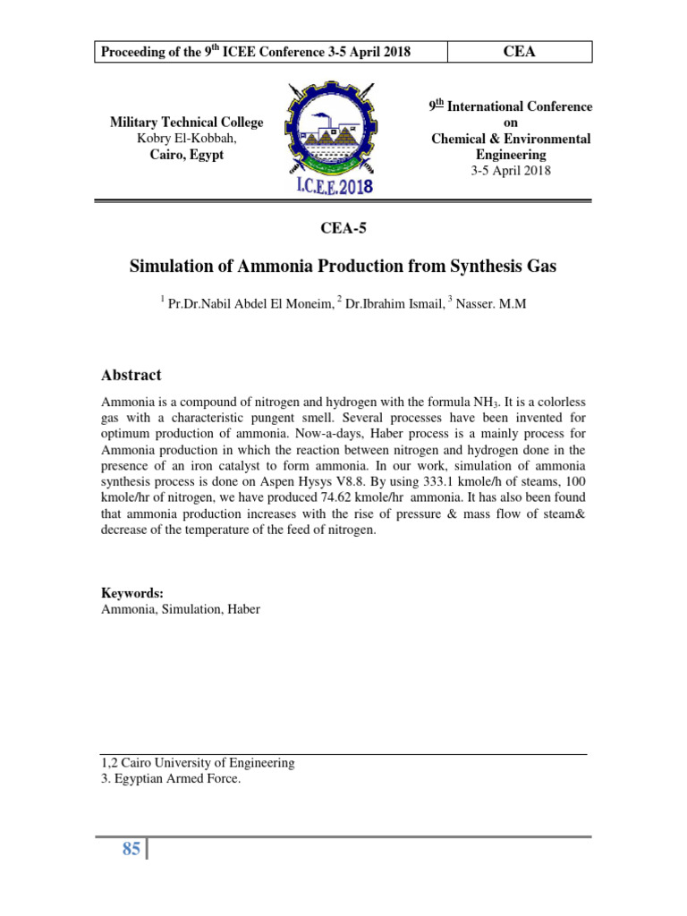 Simulation of Ammonia Production From Sy | PDF | Ammonia | Oxide