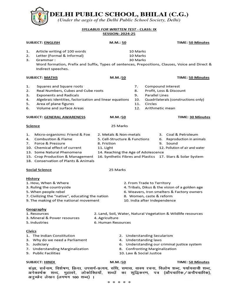Ix Syllabus 2024 Pdf Science And Mathematics Young Adult