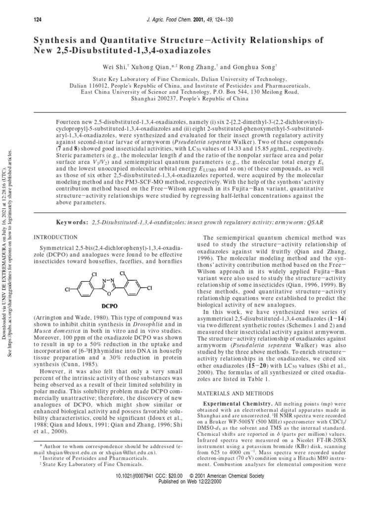 Insecticidal Oxadiazoles Study | PDF | Thin Layer Chromatography | Quantitative Structure ...