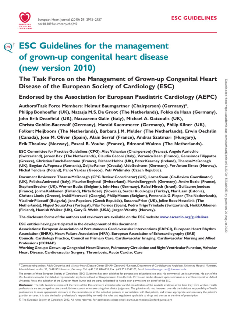 ESC GUIDELINES - Congenital Heart Diseases | PDF
