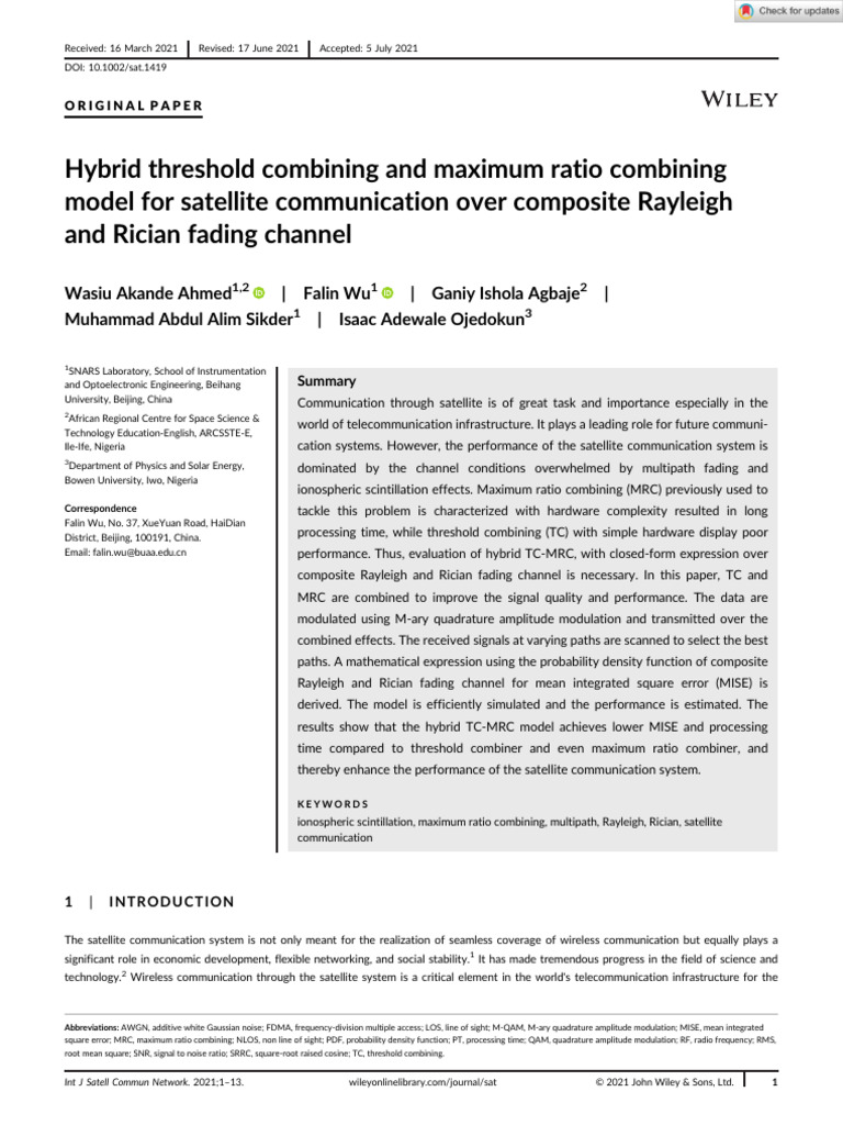 (J) Hybrid Threshold Combining and Maximum Ratio Combining | PDF | Signal To Noise Ratio ...