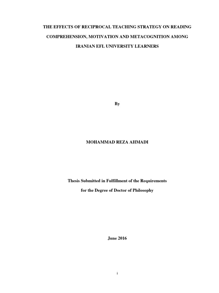 Reciprocal Reading, Motivation, Metacog Iranian University Students Ahmadi 2016 | PDF | Reading ...