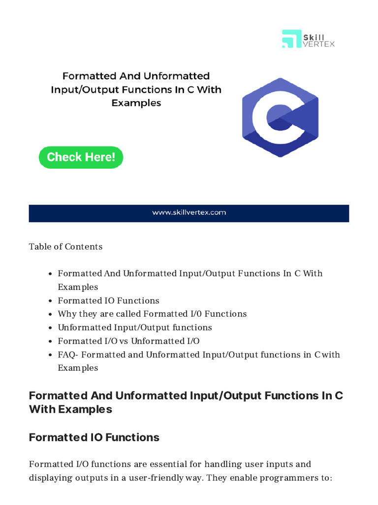 Formatted And Unformatted Input Output Functions In C With Examples