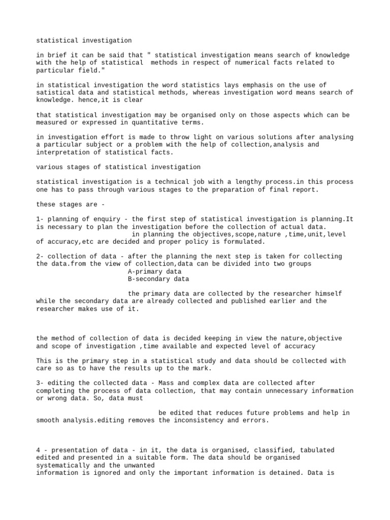 Statistical Investigation Pdf Census Statistics