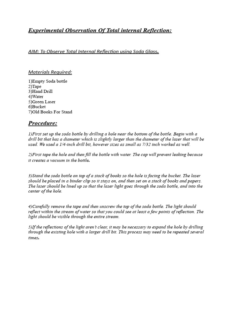 Experimental Observation of Total Internal Reflection | PDF