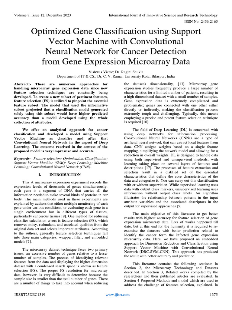 Optimized Gene Classification Using Support Vector Machine With Convolutional Neural Network For