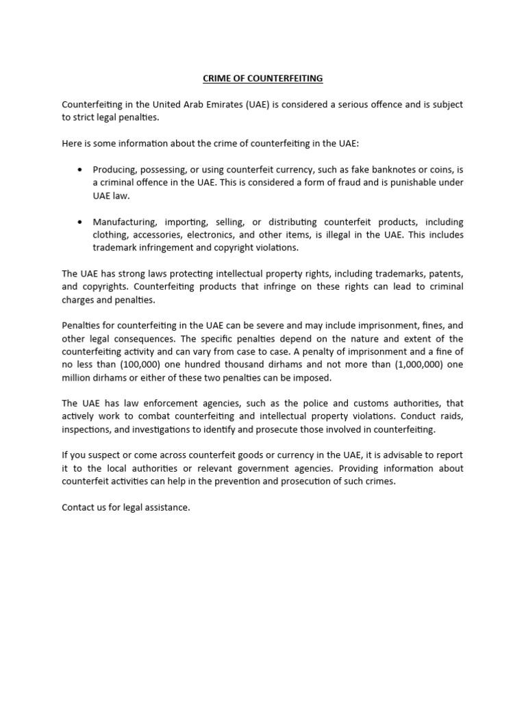 Counterfeiting Laws in the UAE | PDF