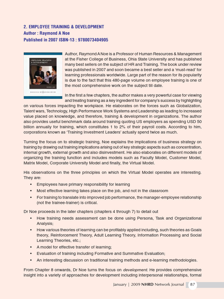 Noe 2009 Employee Training Development | PDF | Learning | Cognition