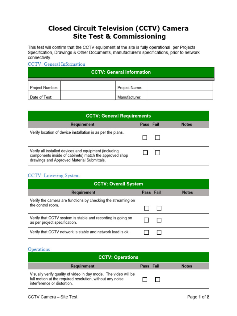 CCTV Site Test & Commissioning Report | PDF | Closed Circuit Television ...