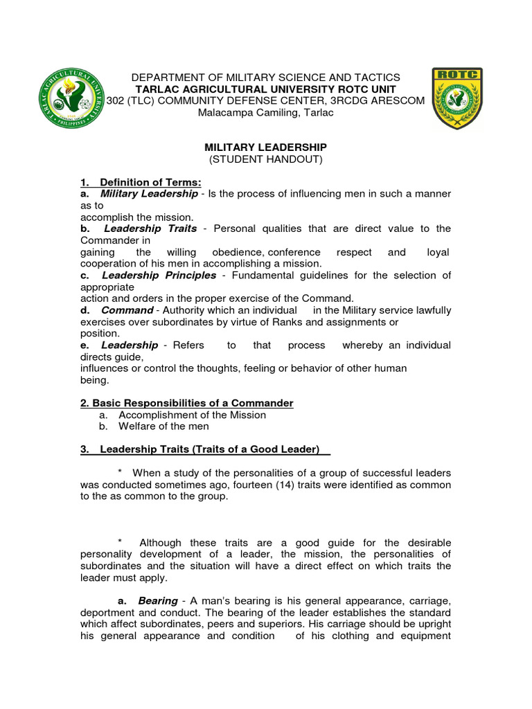 Military Leadership Student Handouts | PDF | Leadership | Knowledge