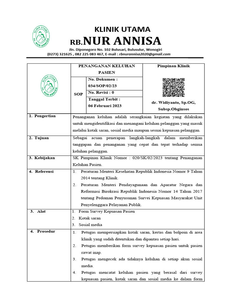 Sop Penanganan Keluhan Pasien | PDF | Bisnis