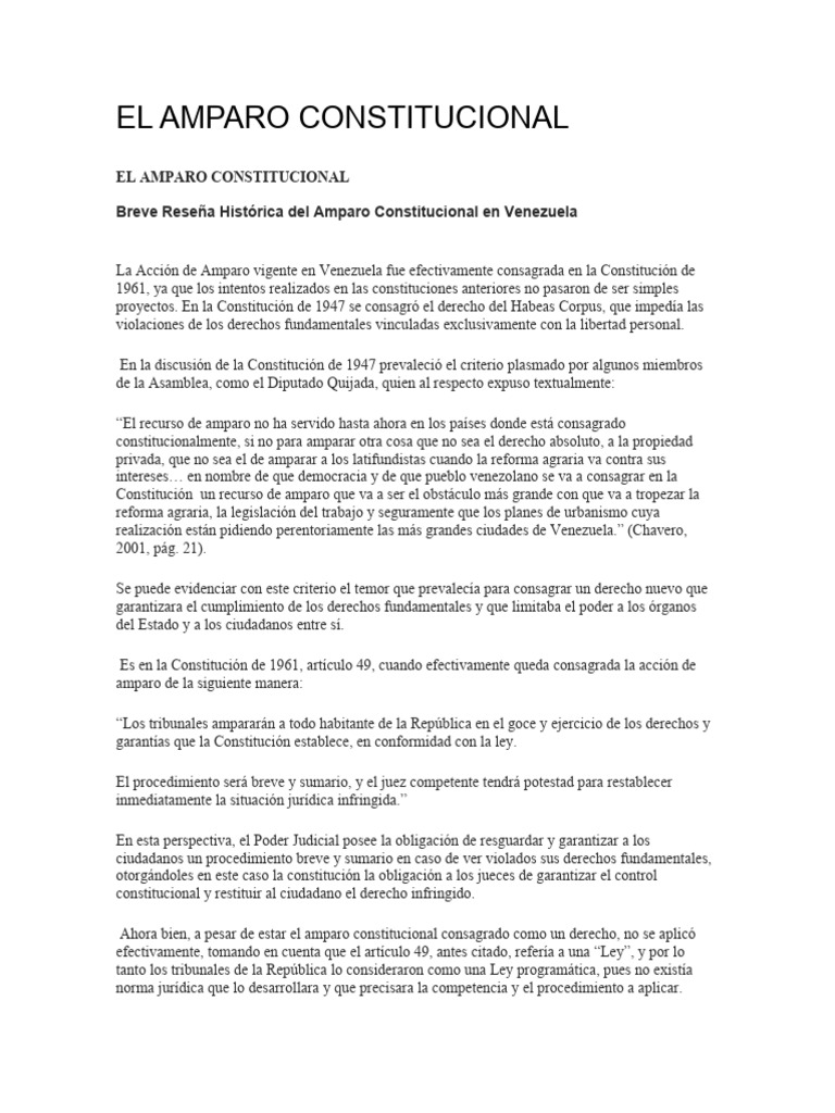 El Amparo Constitucional | PDF | Constitución | Derecho Constitucional