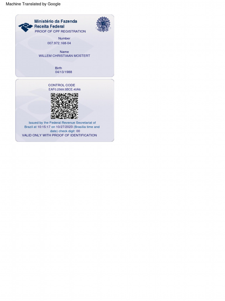 Brazil CPF Registration Proof Document | PDF | Finance & Money Management