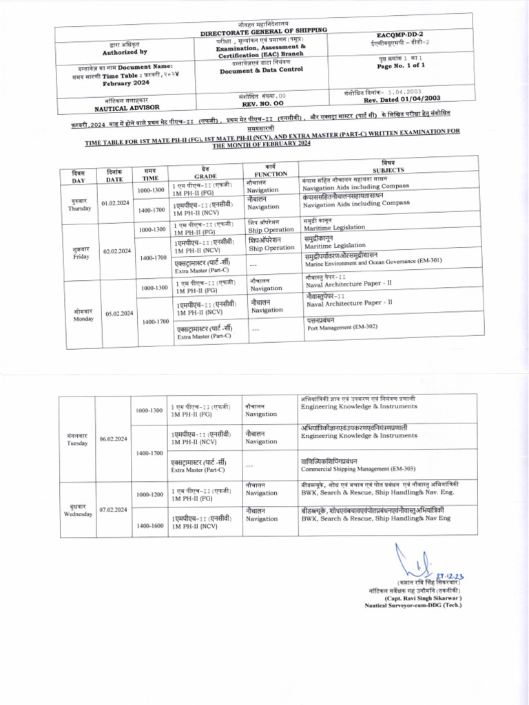 Time Table Feb 2024 | PDF
