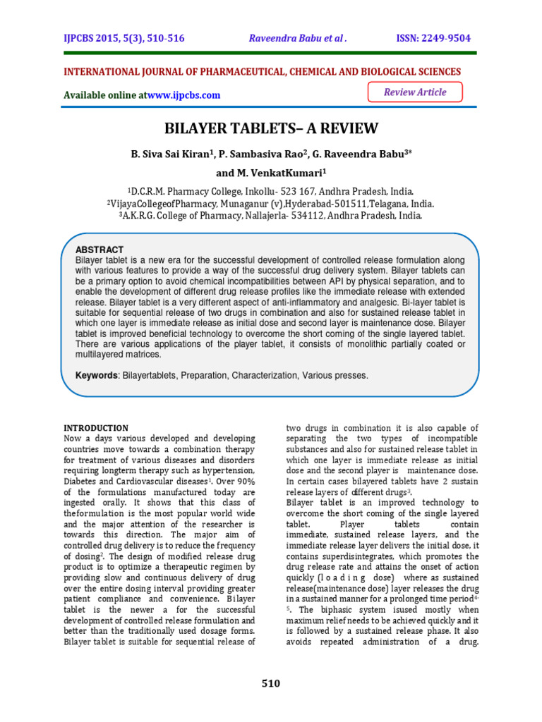 Bilayer Tablets A Review | PDF | Tablet (Pharmacy) | Pharmacy