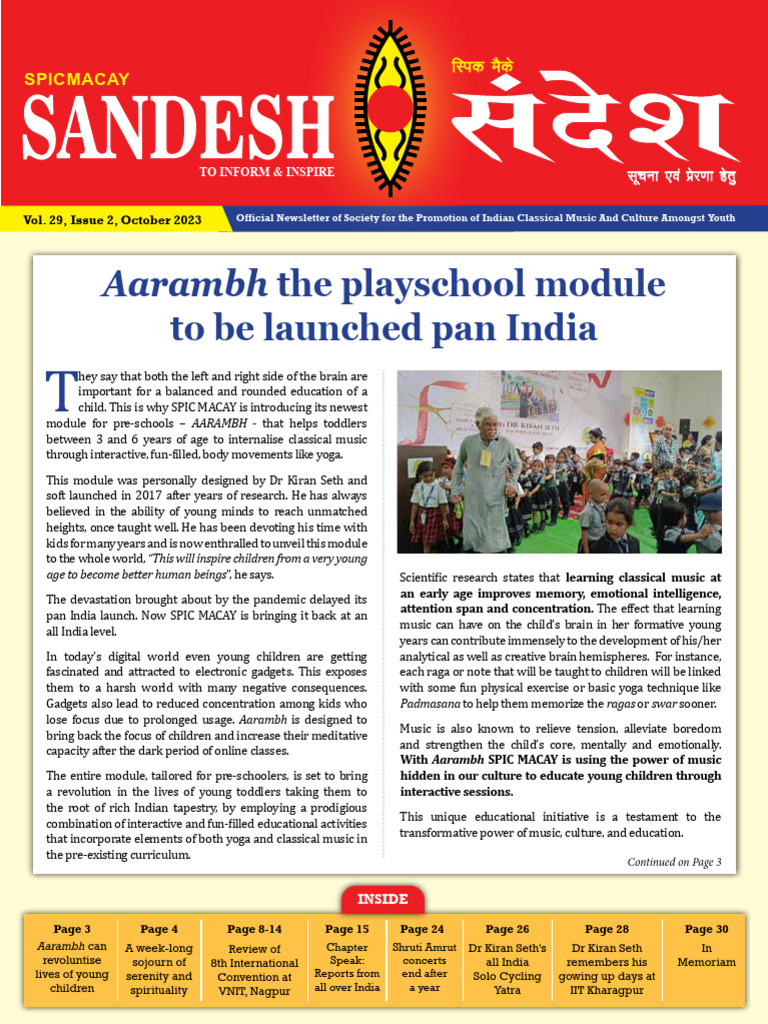 Sandesh Official Newsletter of SPICMACAY October 2023 | PDF