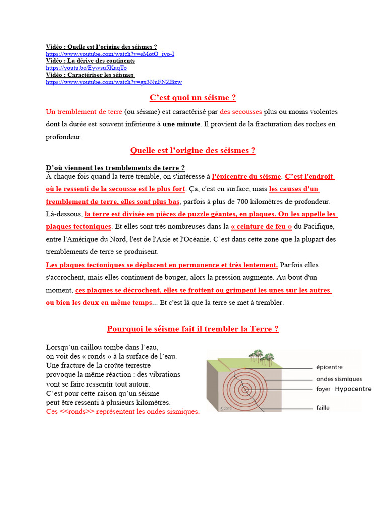 Leçon - Les Séismes | PDF
