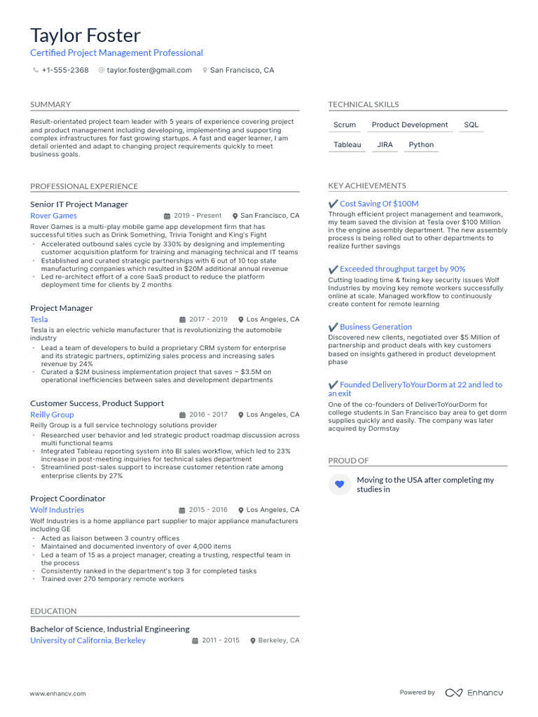 Taylor Foster Resume | Download Free PDF | Project Management | California