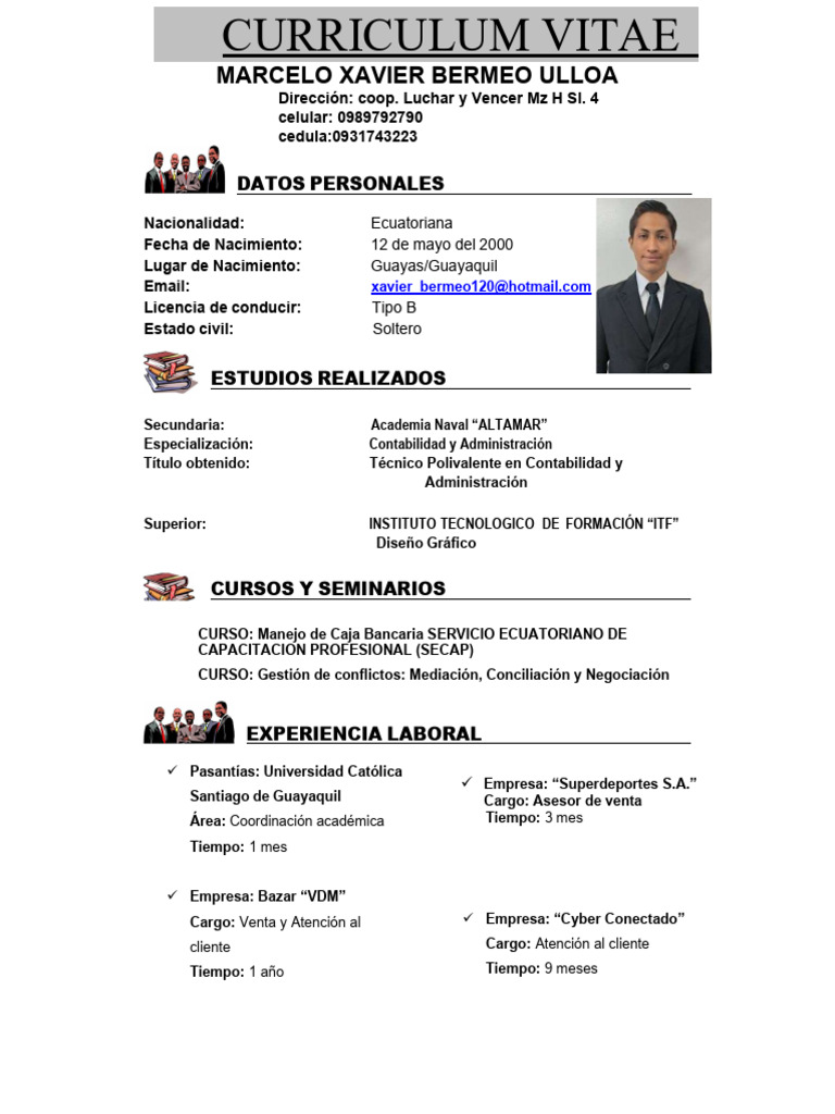Curriculum Vitae Xavier Actualizado Cedula | PDF